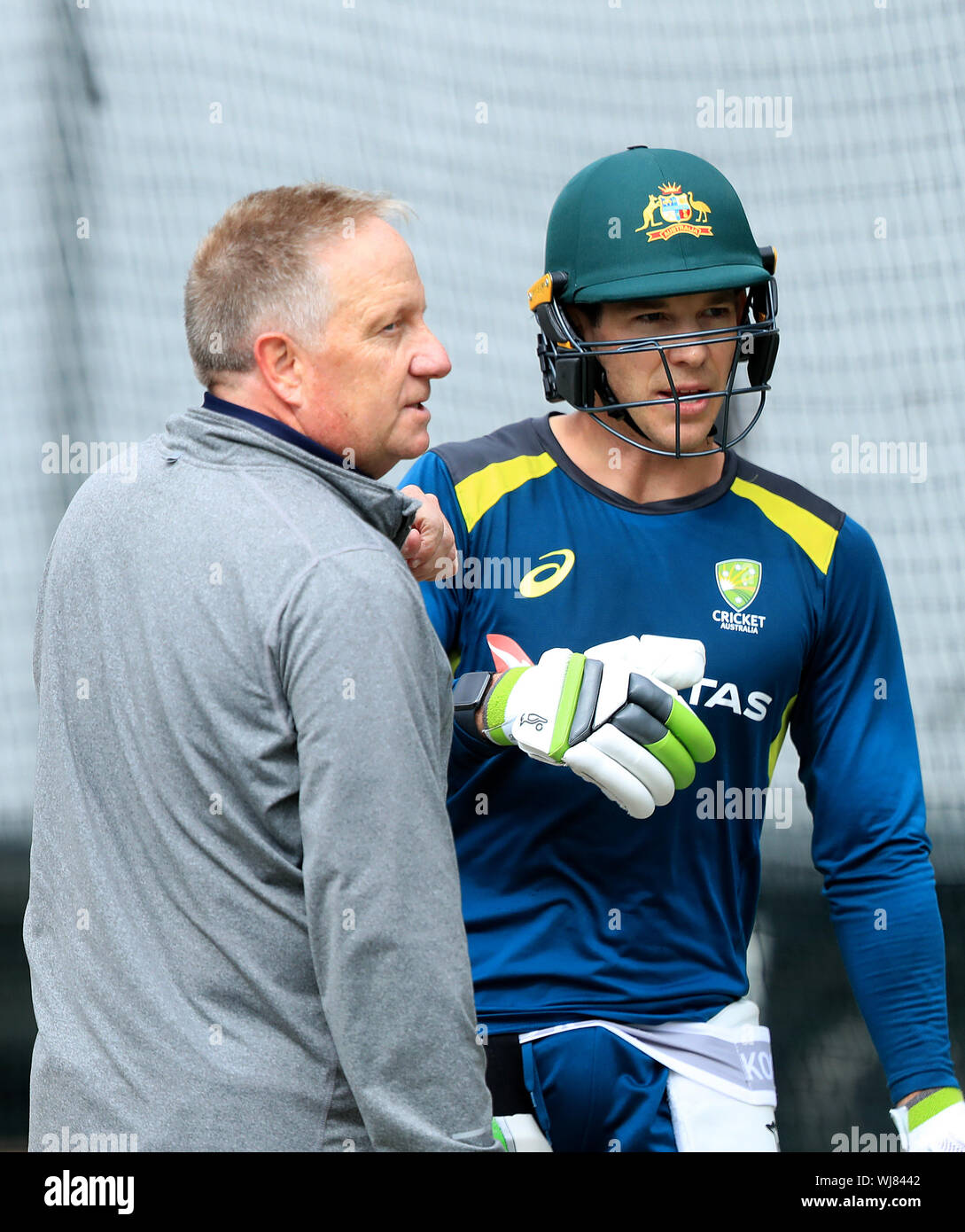 Australia's Tim Paine (right) with former cricketer Ian Healy (left ...