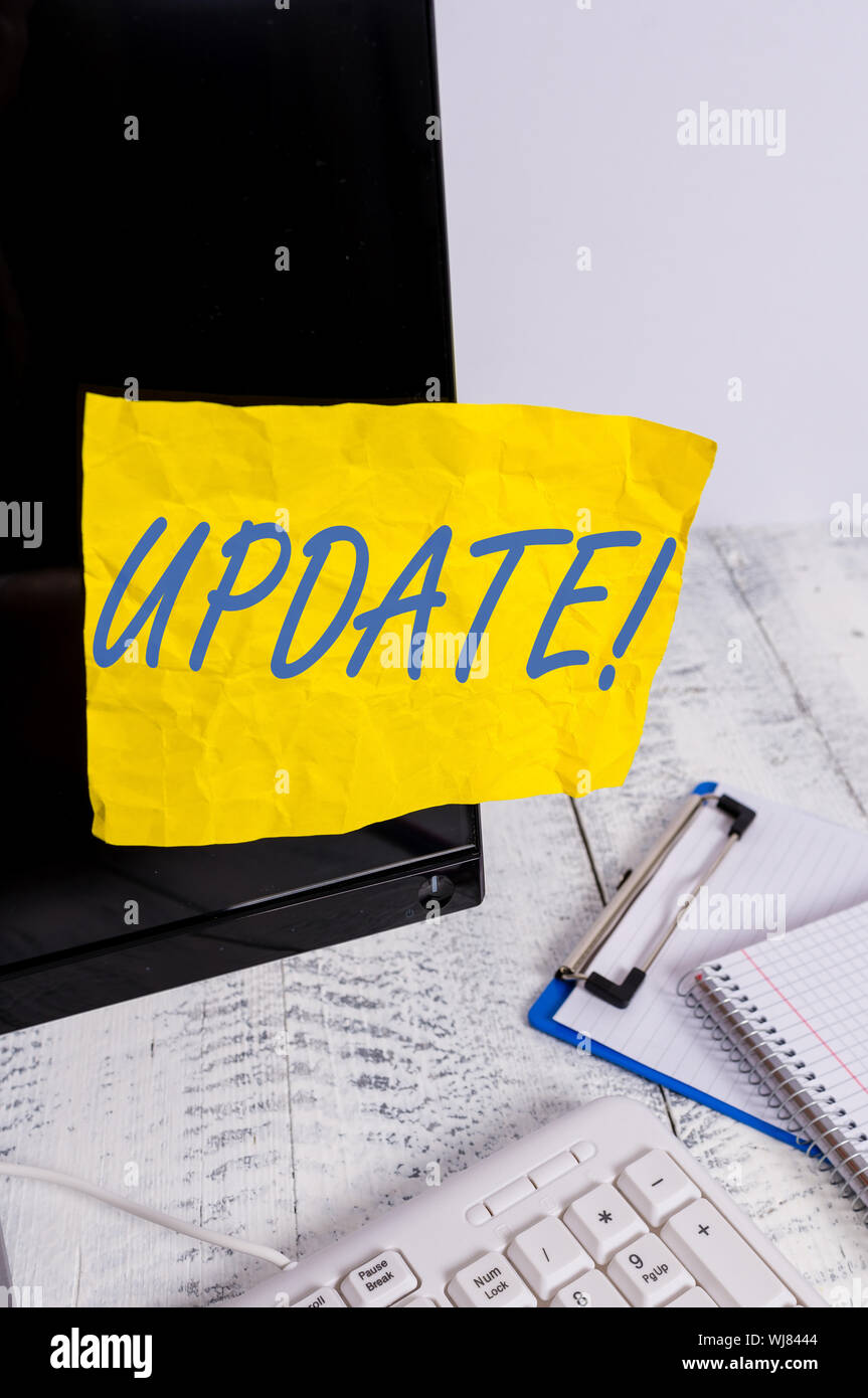 Conceptual hand writing showing UPDATE. Concept meaning make something more modern or up to date ...