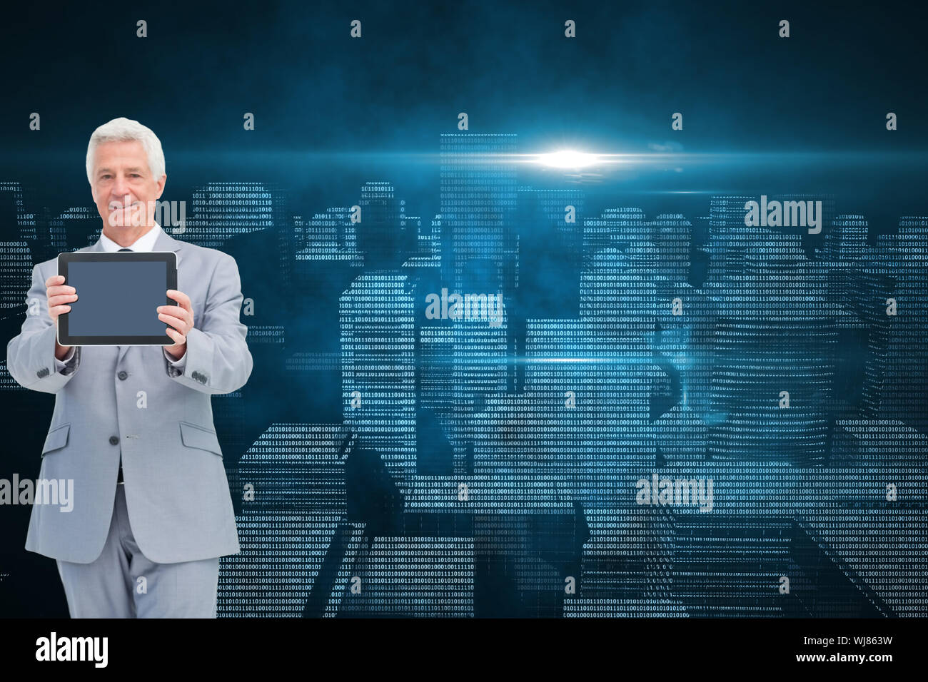 Composite image of boss showing a touch pad screen against a white ...