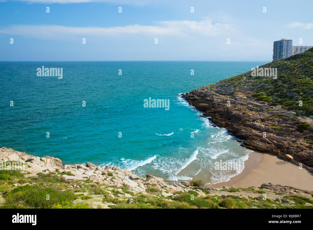 Cullera Cala beach near Faro in blue Mediterranean of spain Stock Photo ...