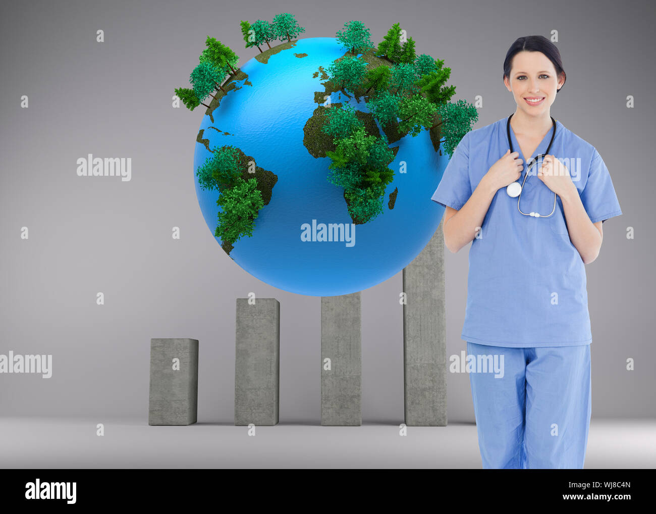 Composite image of young and confident medical intern wearing a blue ...