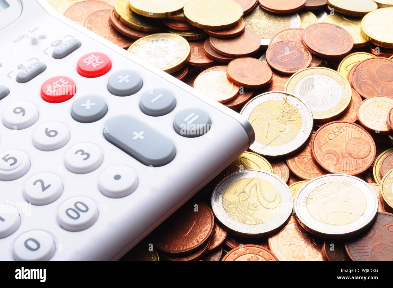 budget calculation or accounting concept with calculator and money ...