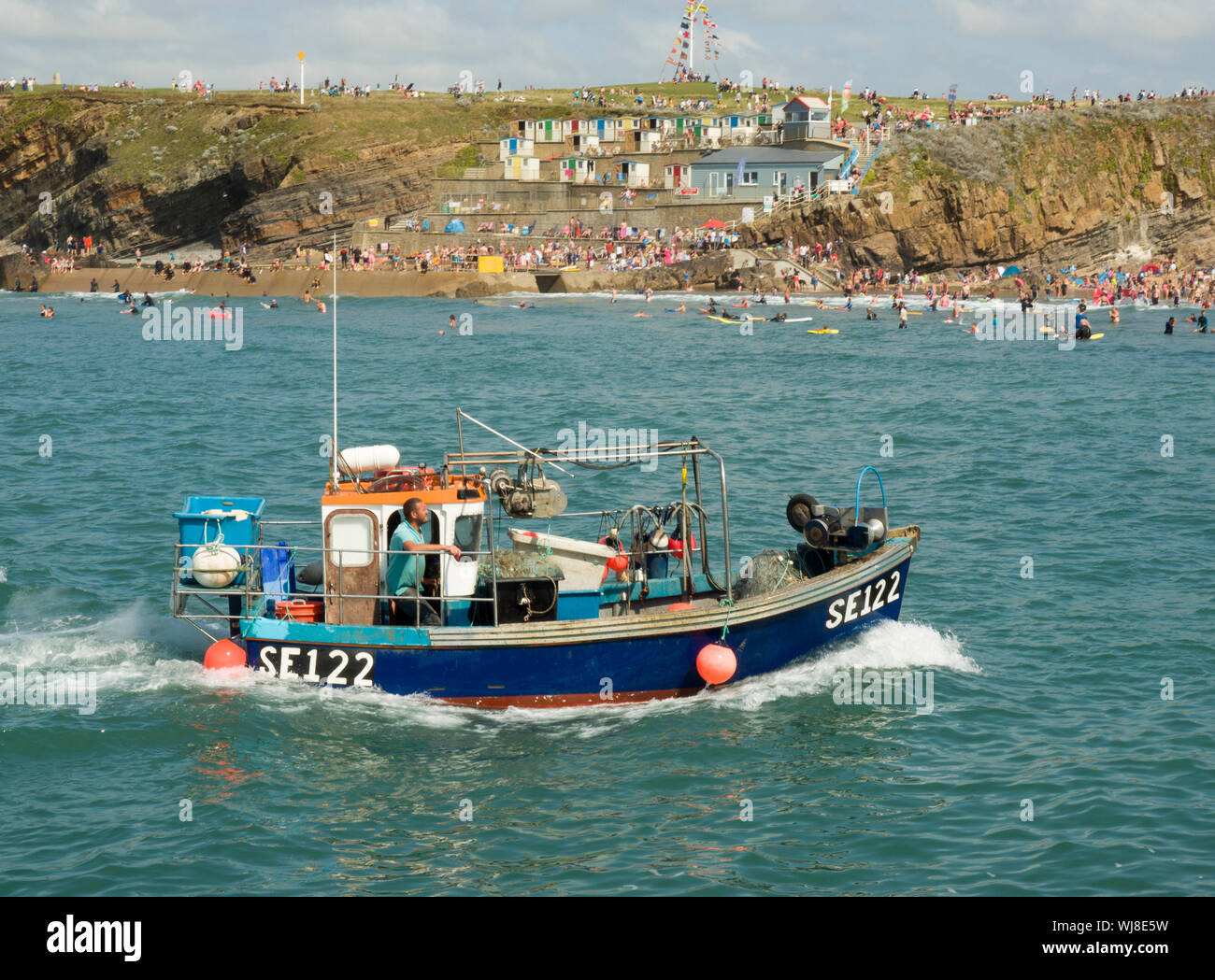 Fishing trawler coming into harbour, Bude, Cornwall, UK Stock Photo - Alamy