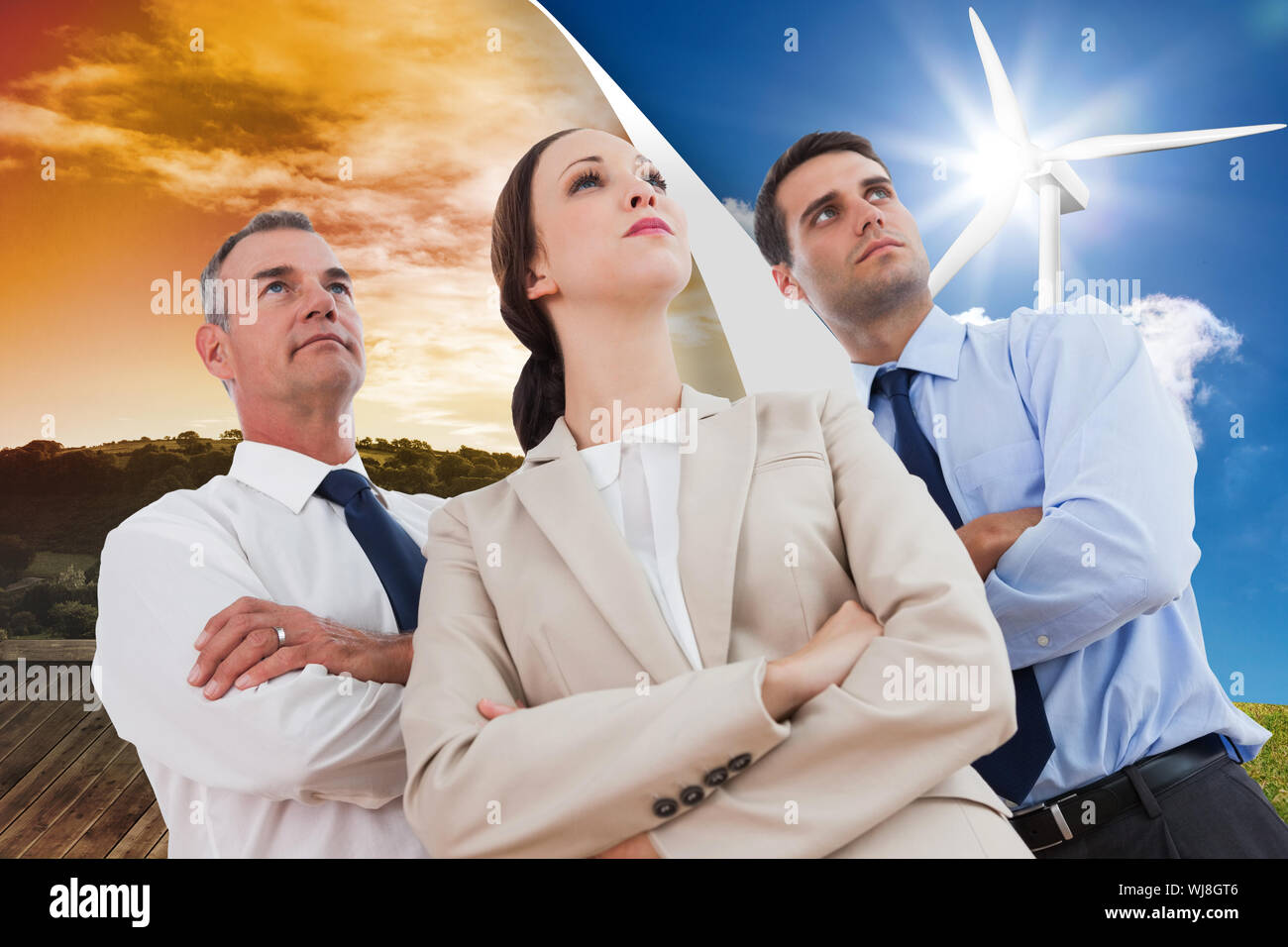 Composite image of serious work team posing together looking away Stock ...