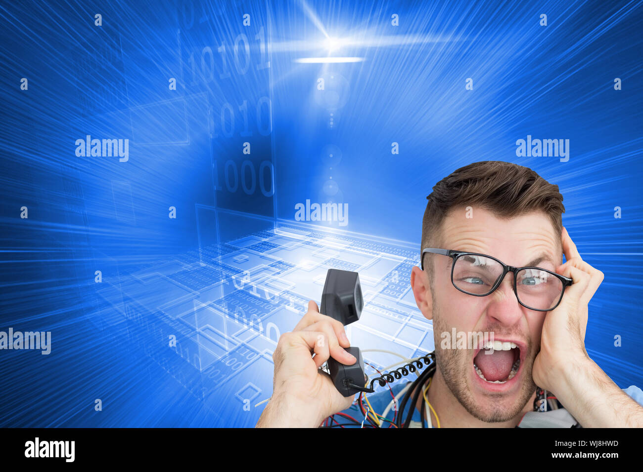 Composite image of portrait of frustrated computer engineer screaming ...