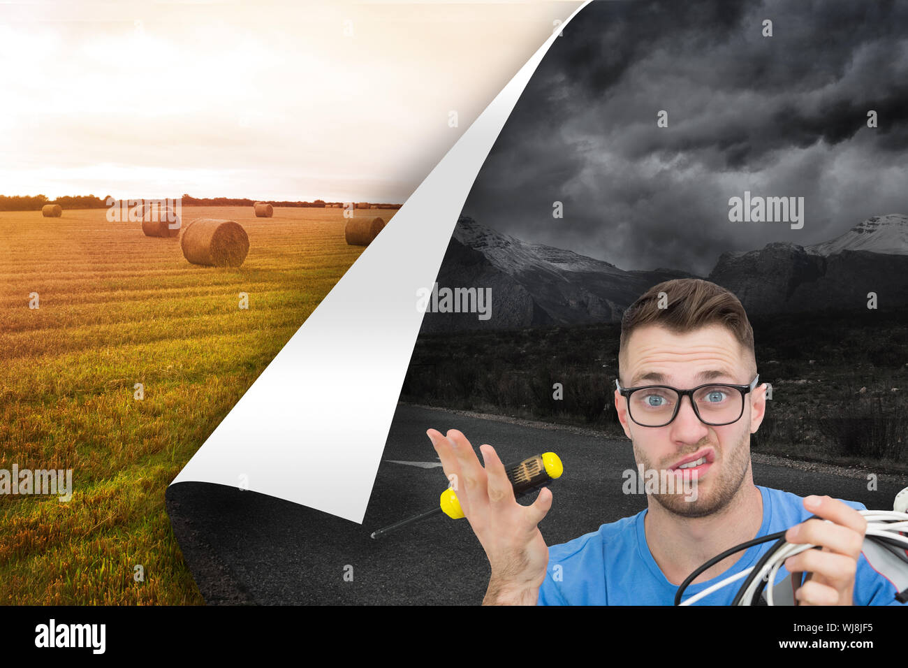 Composite image of portrait of confused young it professional with ...