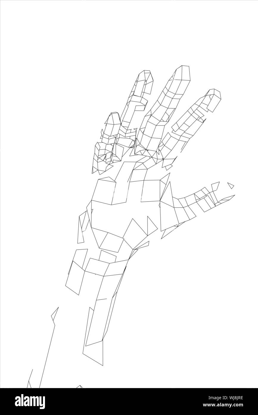 Outline human hand vector. Wire-frame style. The layers of visible and ...