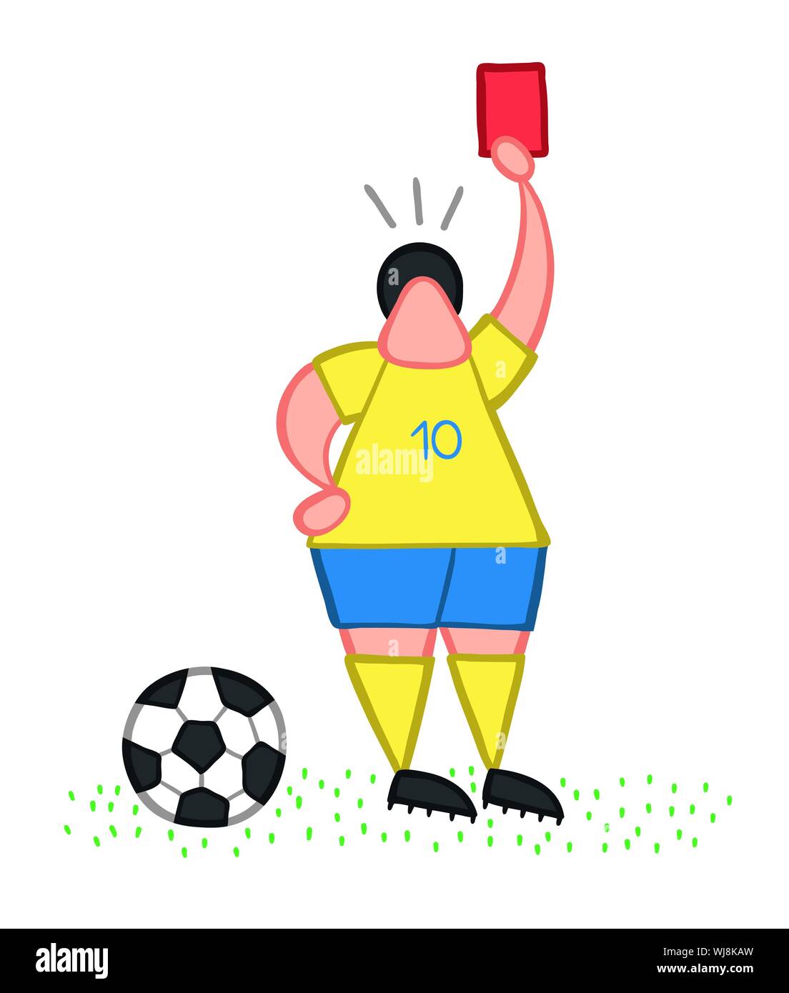 Vector illustration soccer player showing red card. Hand drawn. Colored ...