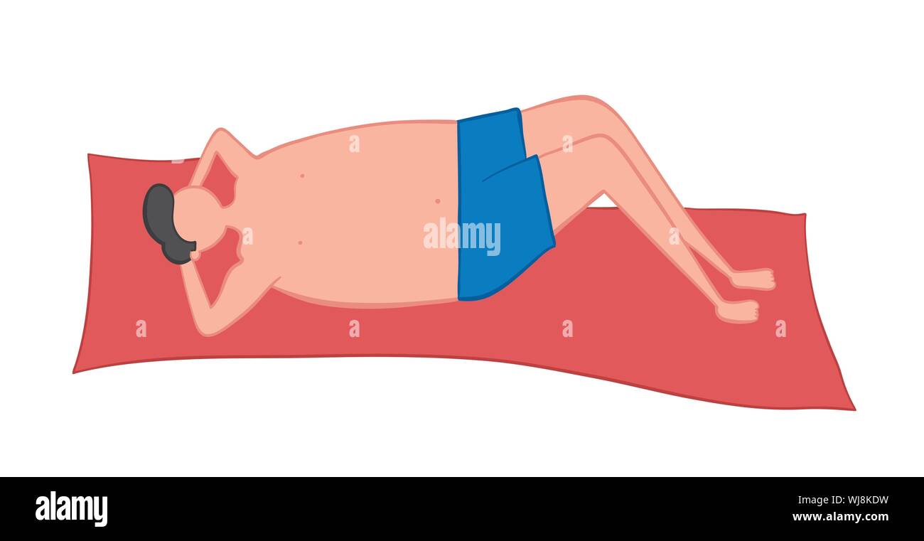 Vector illustration man sunbathing. Hand drawn. Colored outlines Stock ...