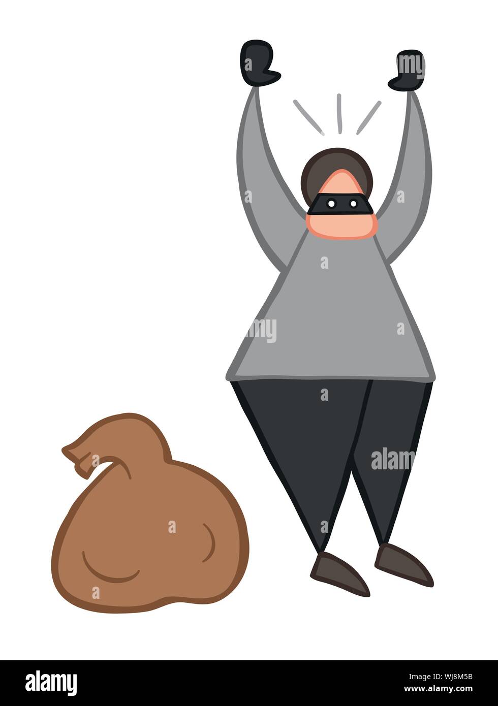 Vector illustration thief raised up hands. Hand drawn. Colored outlines ...