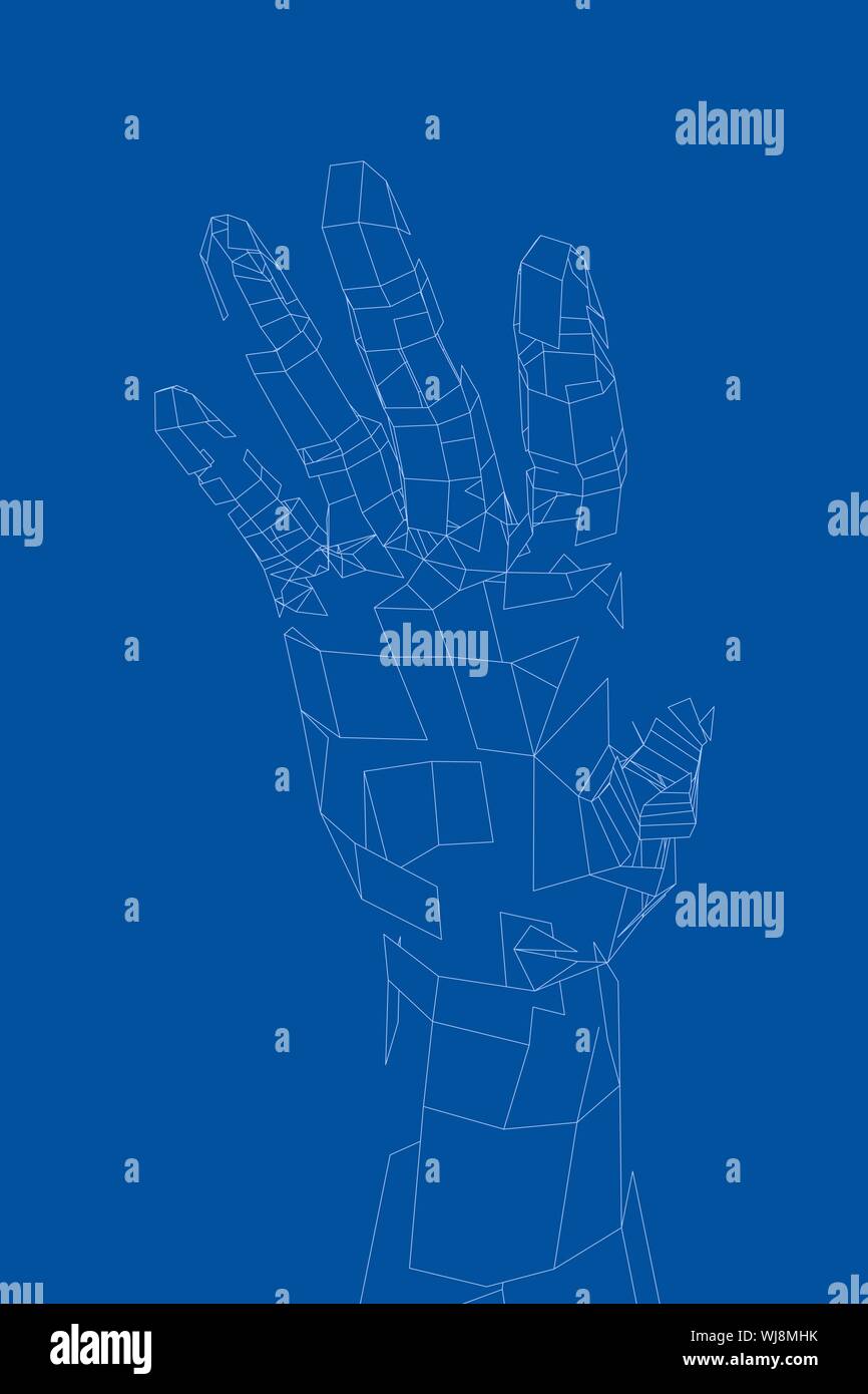 Outline human hand vector. Wire-frame style. The layers of visible and ...