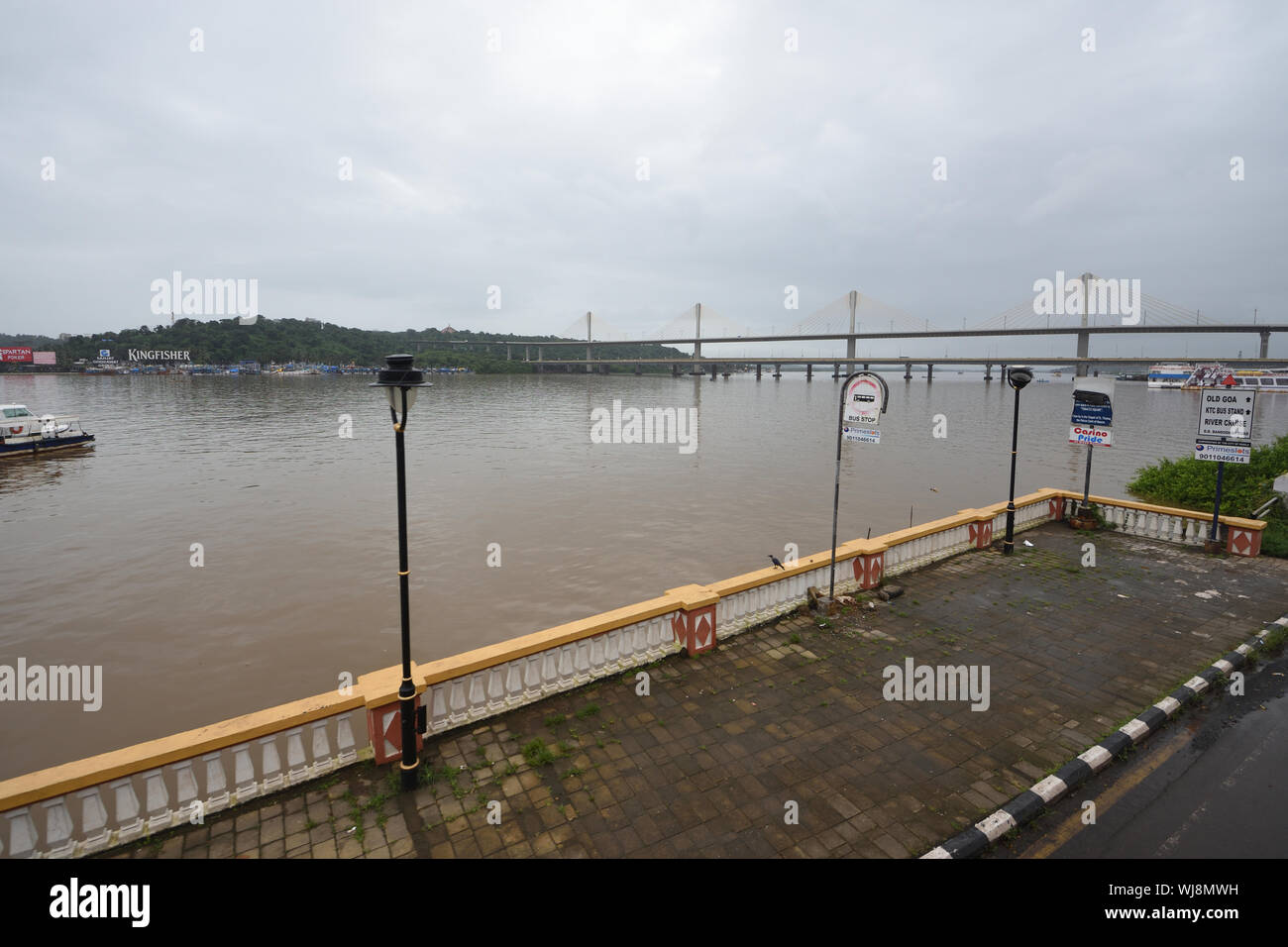River Mandovi with Atal Setu (Third Mandovi Bridge). Panaji, Goa, India ...