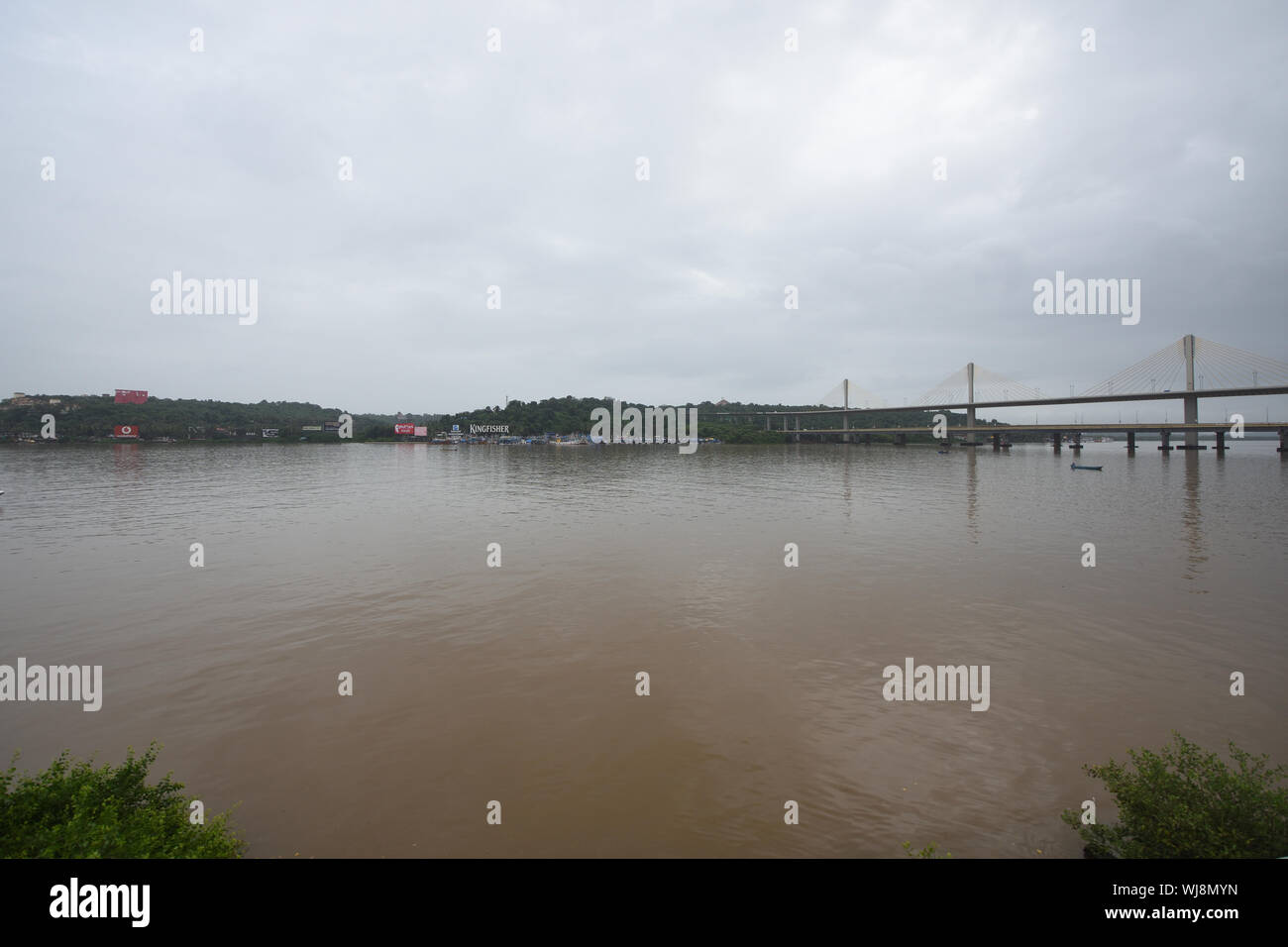 River Mandovi with Atal Setu (Third Mandovi Bridge). Panaji, Goa, India ...