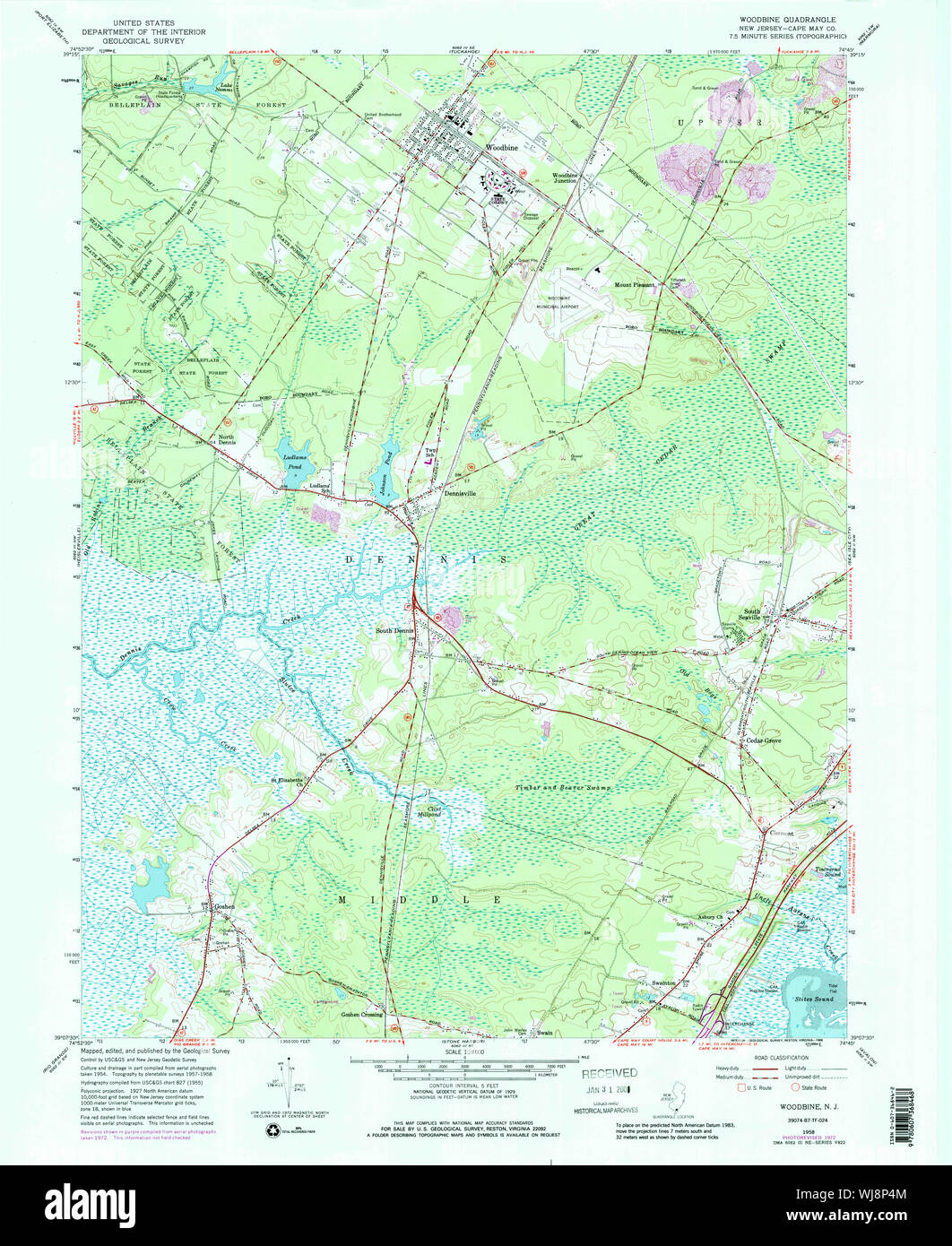 USGS TOPO Map New Jersey NJ Woodbine 254998 1958 24000 Restoration ...
