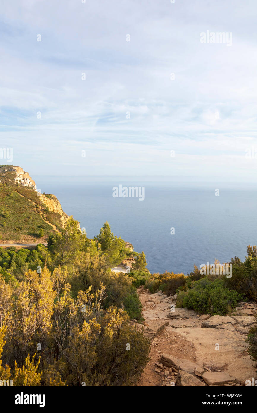 Cap Canaille highest sea cliff of France, ochre-coloured sandstone ...
