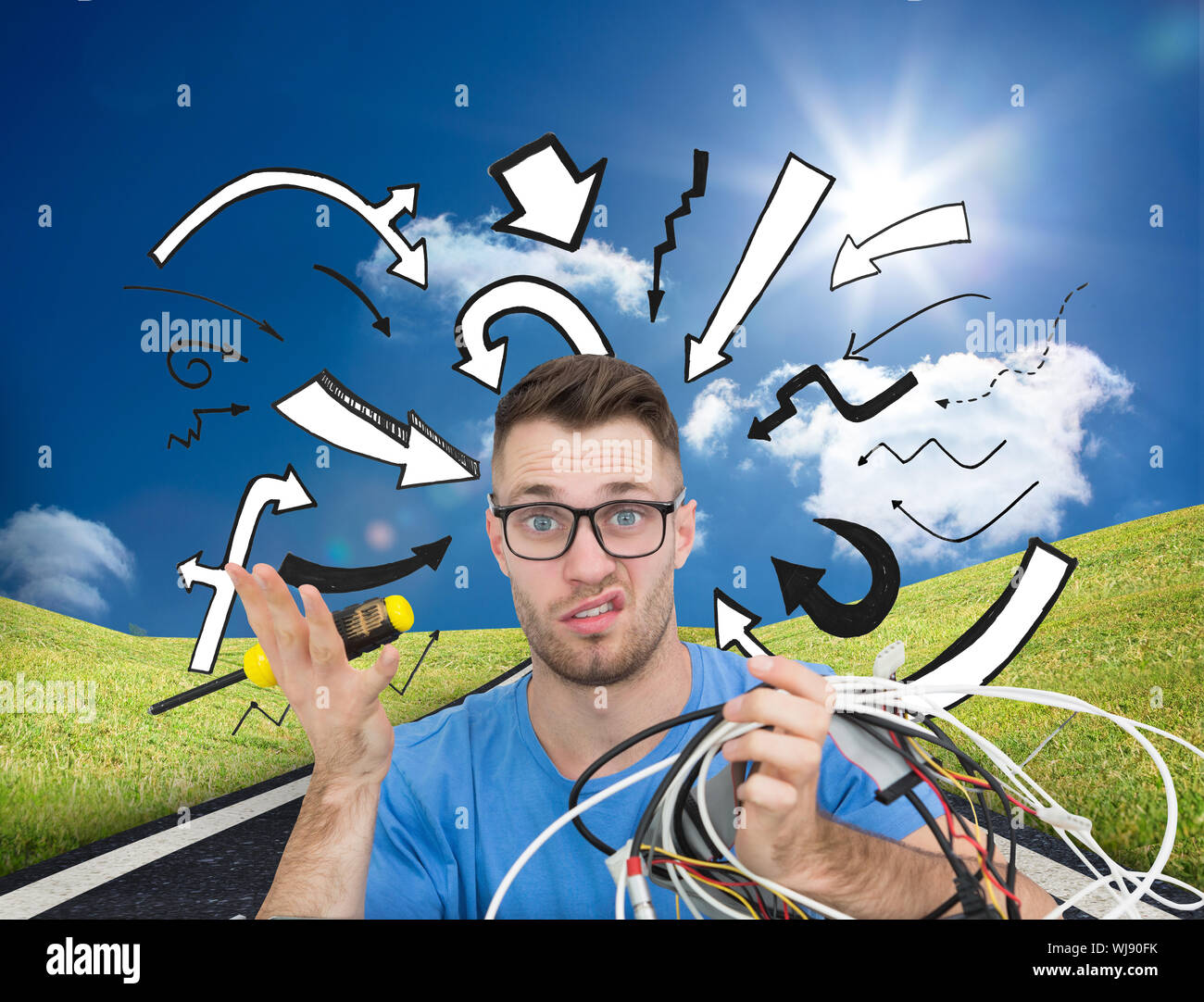 Composite image of portrait of confused young it professional with ...