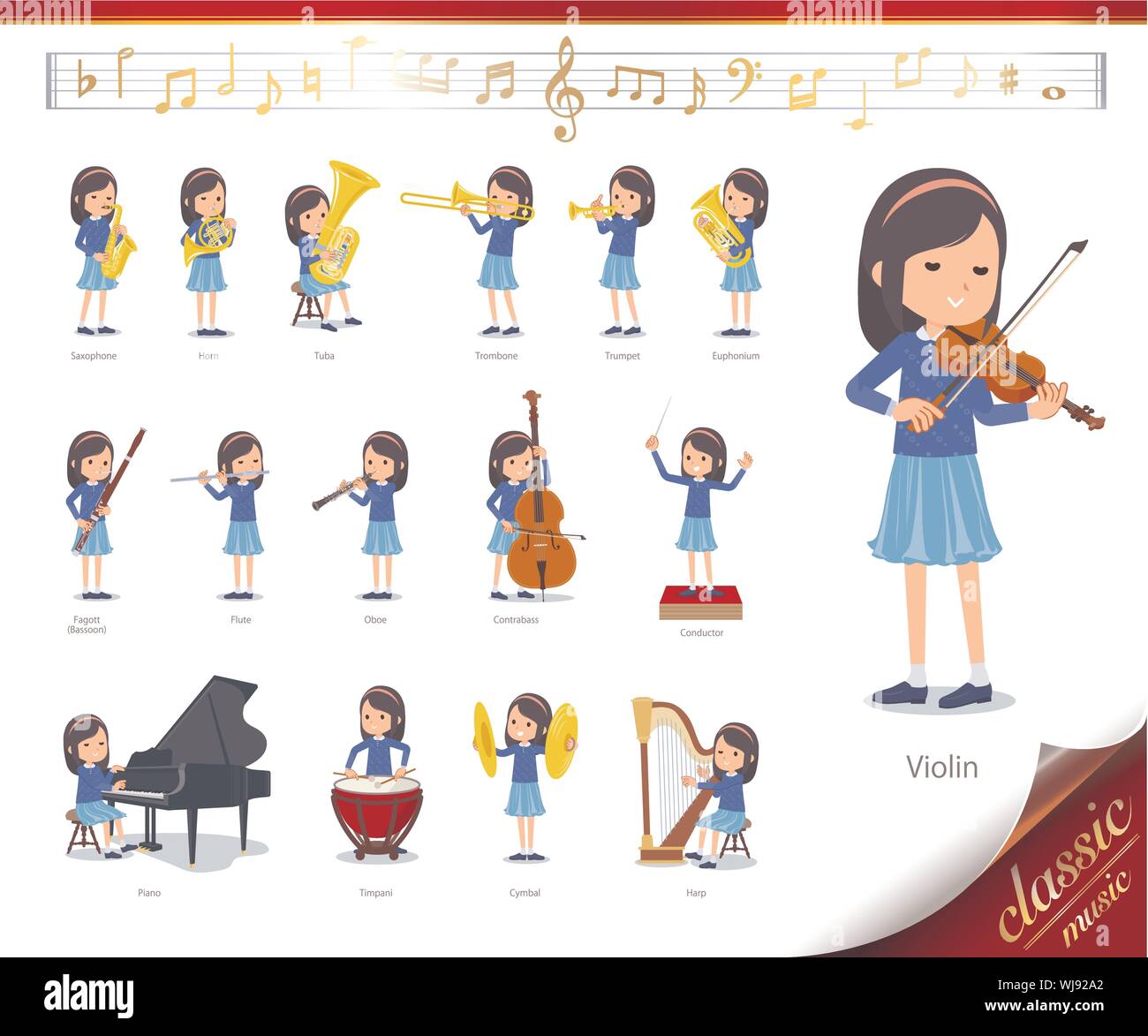 A set of girl on classical music performances.There are actions to play ...