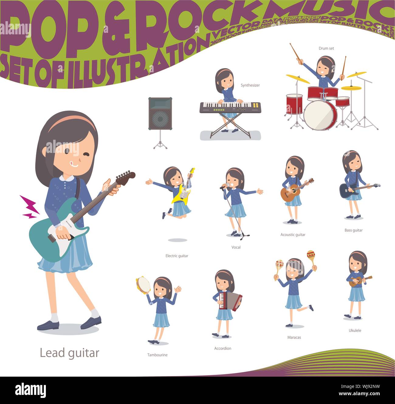 A set of girl playing rock 'n' roll and pop music.There are also ...