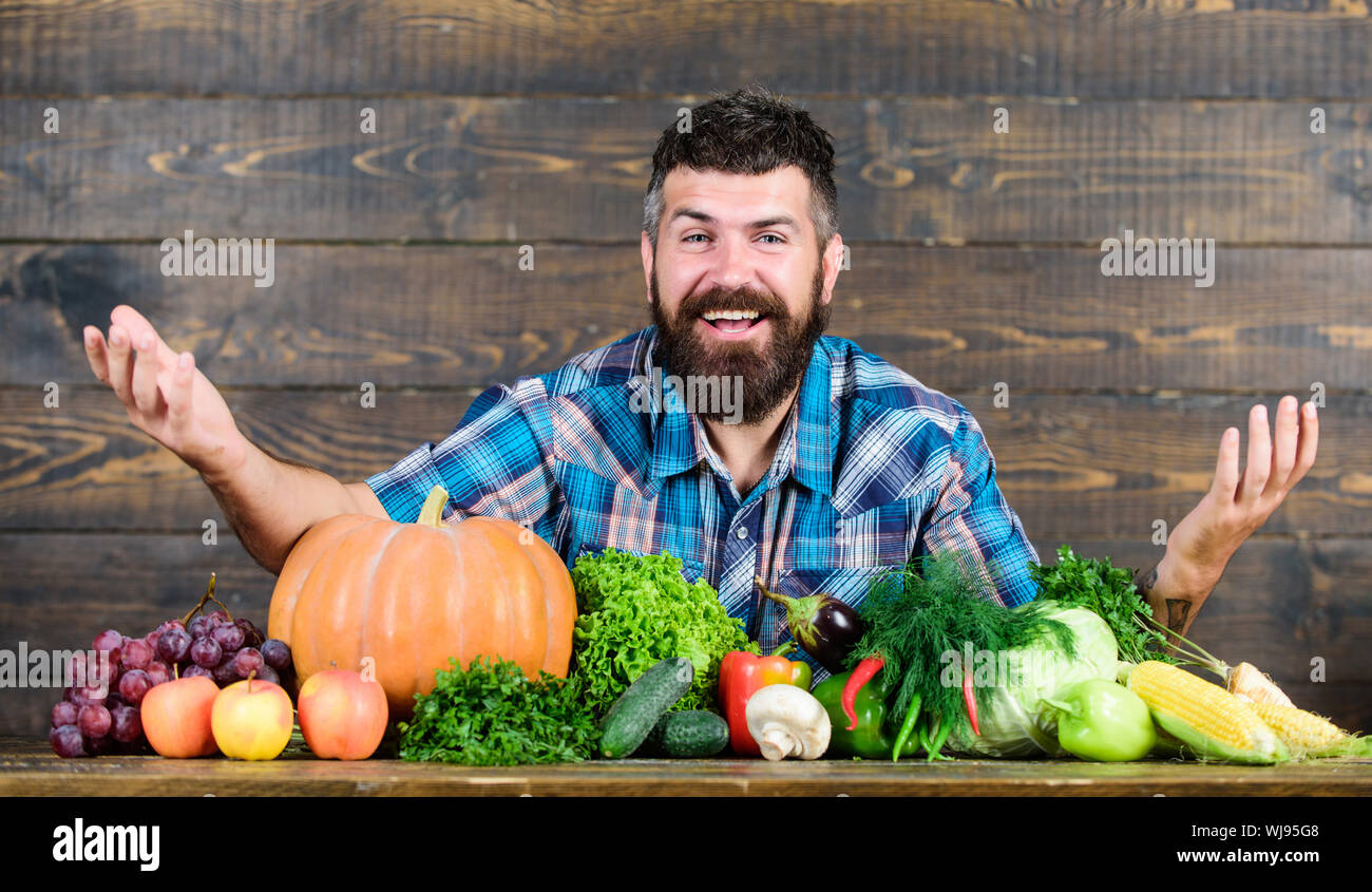 Vegetables organic harvest. Farmer rustic style guy. Natural foods ...