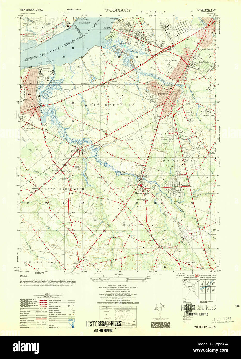 USGS TOPO Map New Jersey NJ Woodbury 255032 1949 25000 Restoration ...