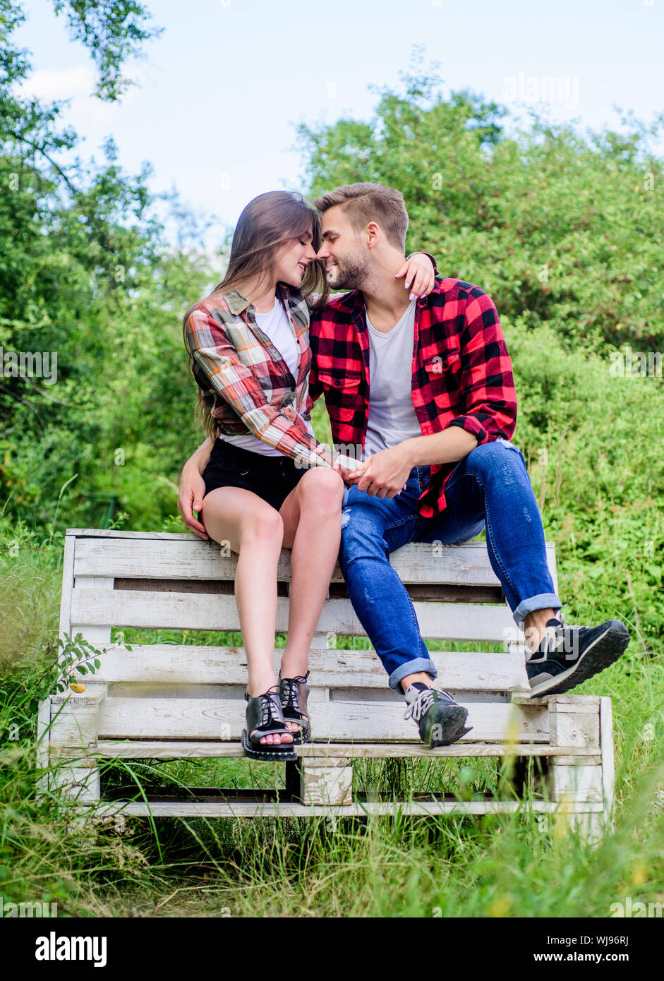 Romantic date in park. Boyfriend and girlfriend in love. Love and ...