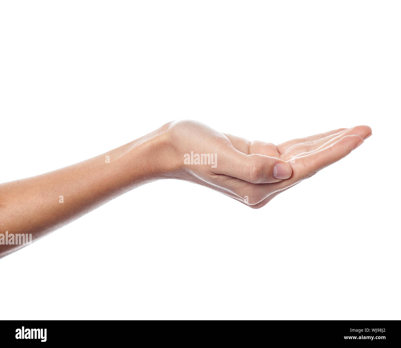 Empty female woman hand holding isolated on white Stock Photo - Alamy