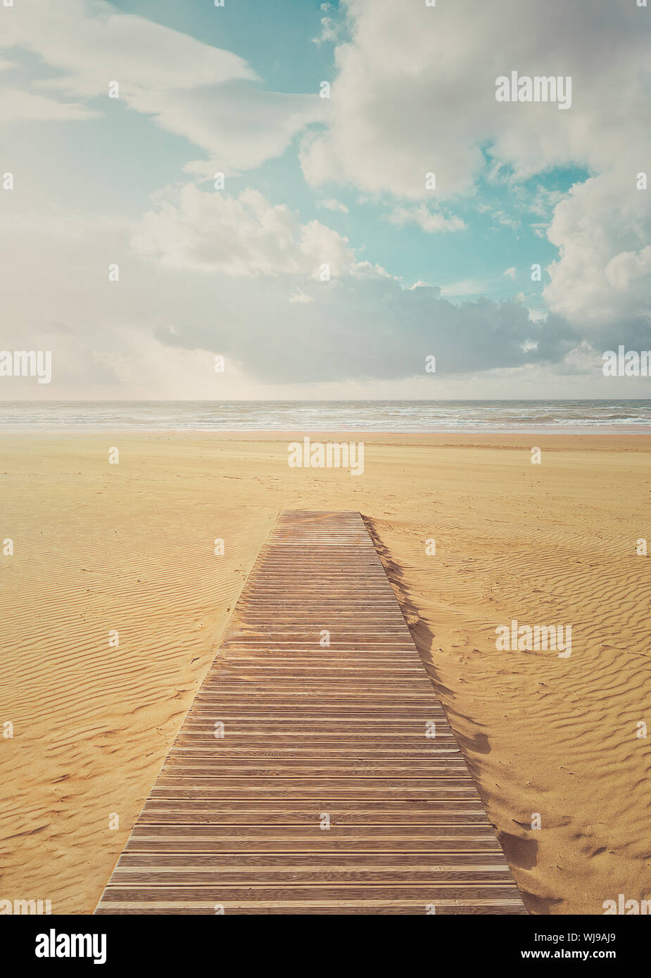 vacation background of beach with wooden boardwalk on summer Stock ...
