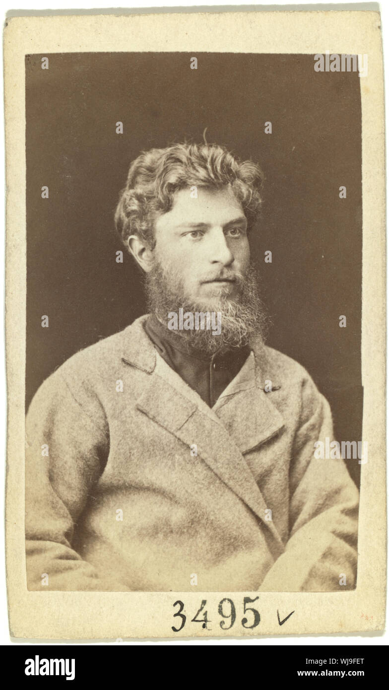 Half-length portrait of a man, dressed in convict clothing, facing ...