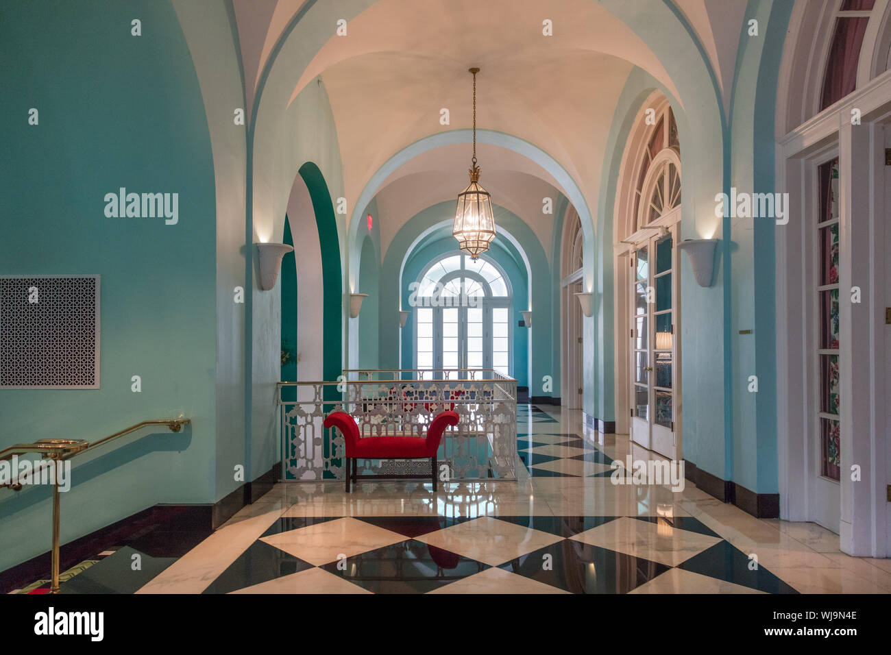 Hallway at the Greenbrier Historic Resort Hotel, built in 1858 just ...