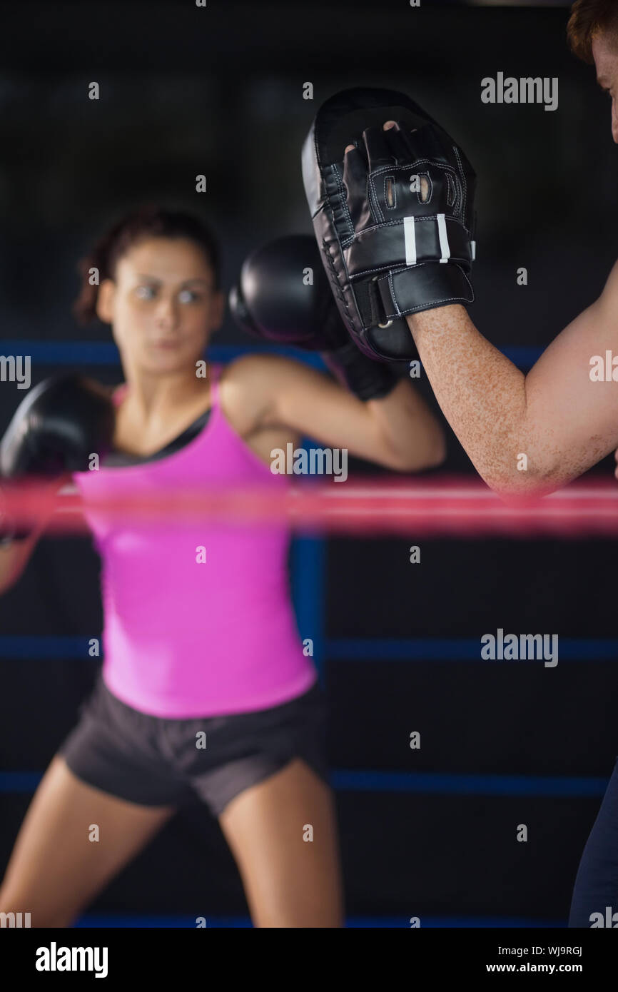 Female boxer focused on her training in the boxing ring Stock Photo - Alamy