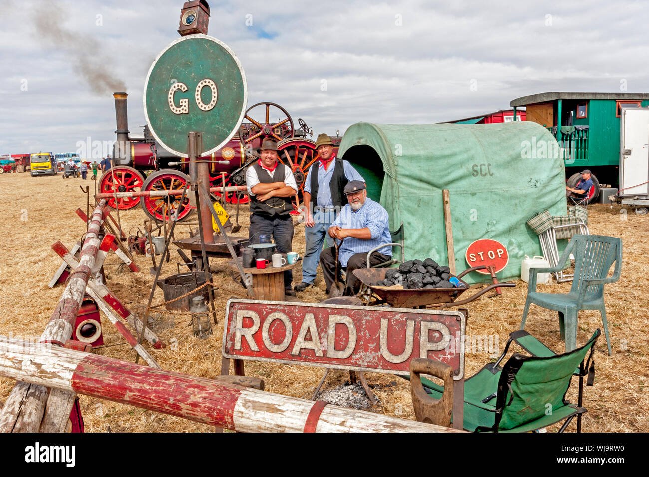 The vintage 'road up gang' at the 2018 Low Ham Steam Rally, Somerset ...