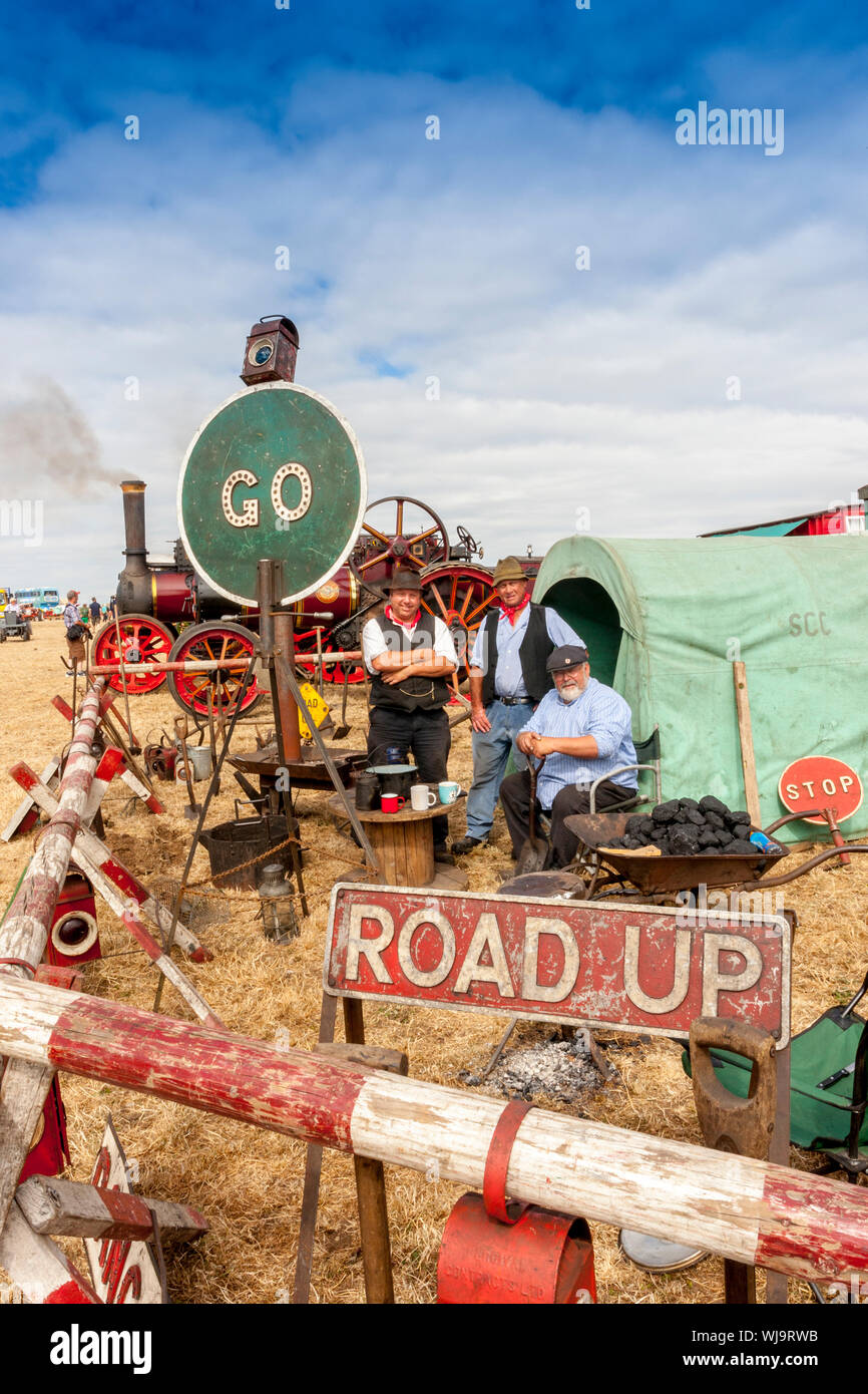 The vintage 'road up gang' at the 2018 Low Ham Steam Rally, Somerset ...