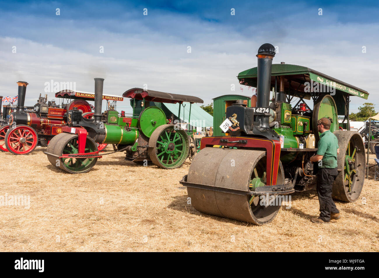 A line-up of assorted traction engines and road rollers at the 2018 Low ...