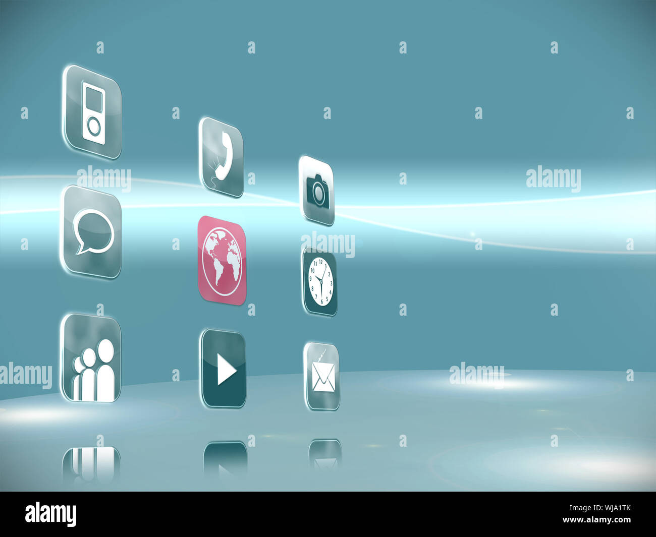 Futuristic app icons on blue background Stock Photo - Alamy