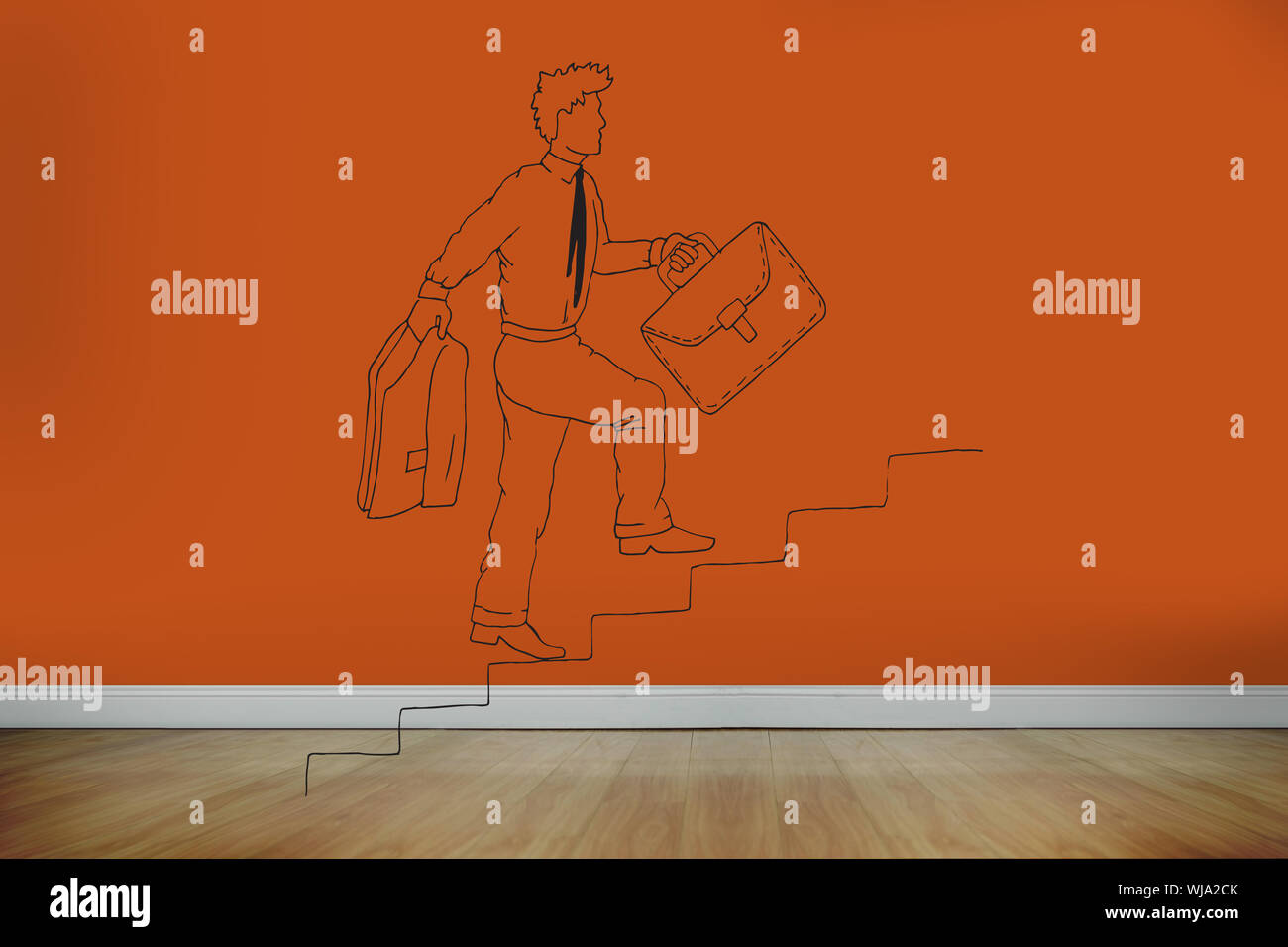 Drawn man on orange wall Stock Photo - Alamy