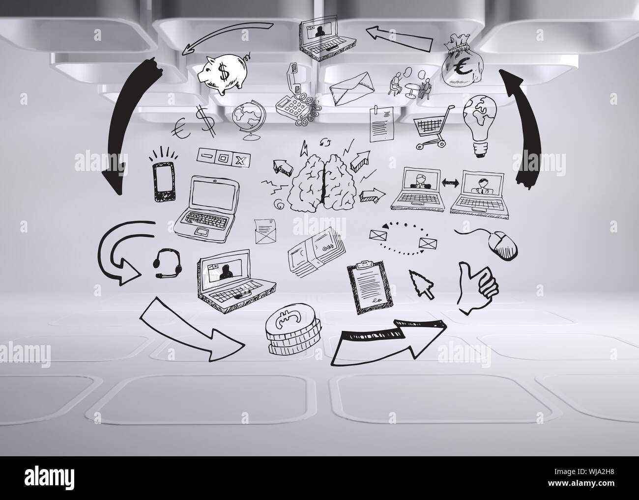 Drawn graphics on grey abstract background Stock Photo - Alamy