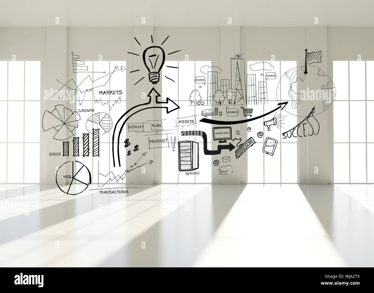 Graphics in room with windows Stock Photo - Alamy