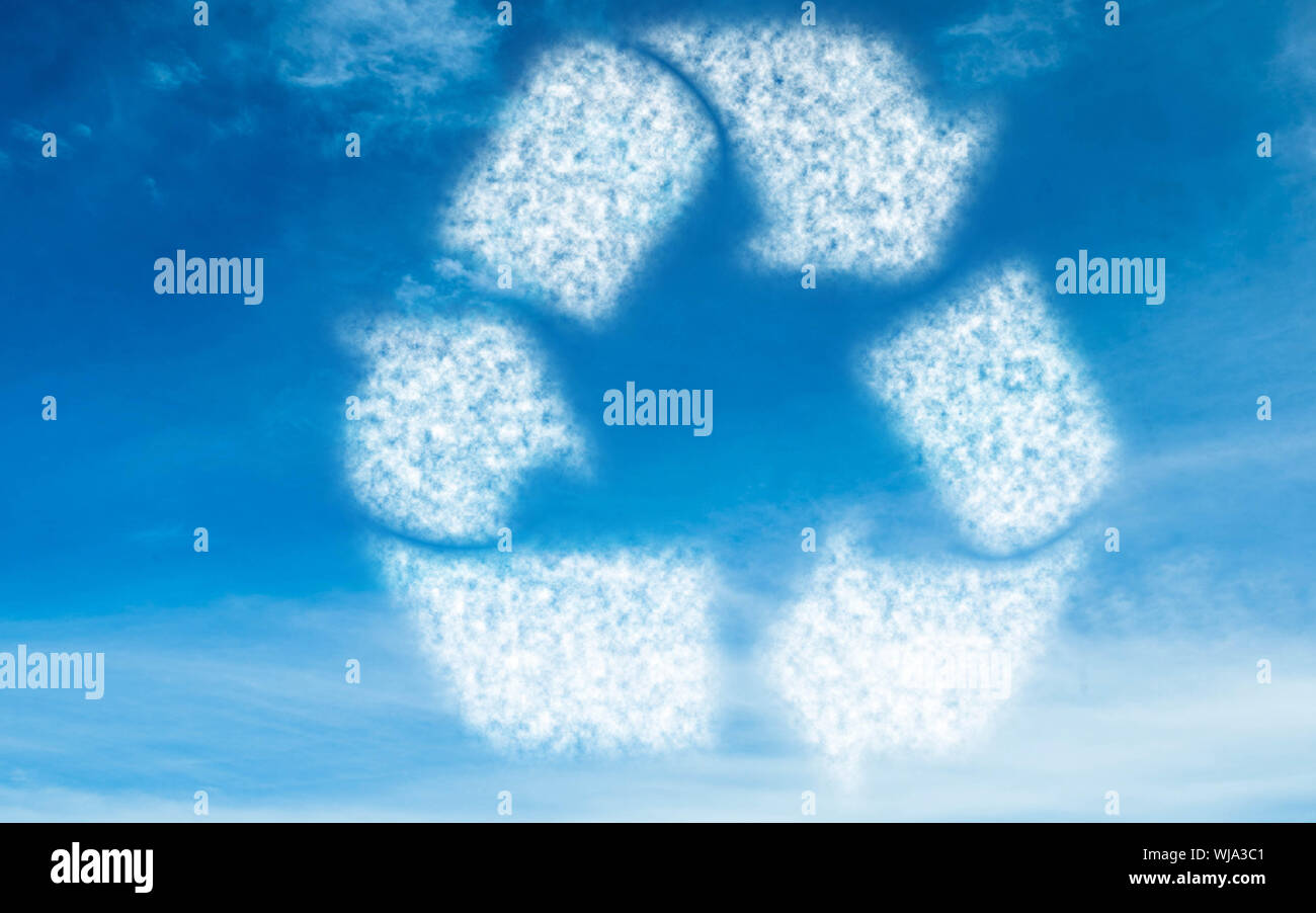 White recycling circle in sky Stock Photo - Alamy