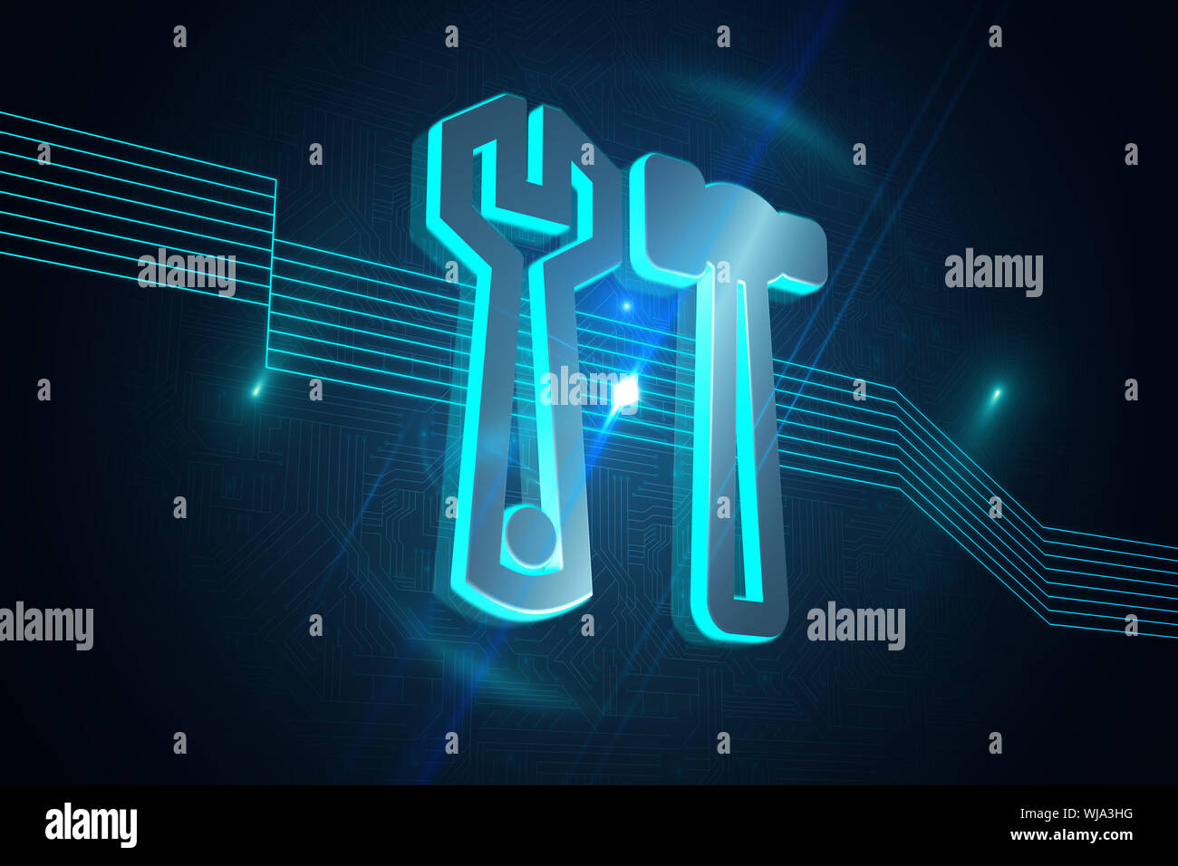 Shiny tools on black background Stock Photo - Alamy
