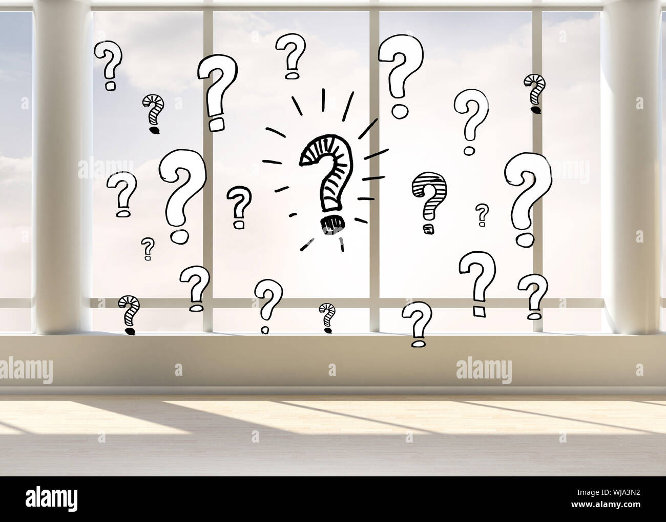 Question marks in bright room Stock Photo - Alamy