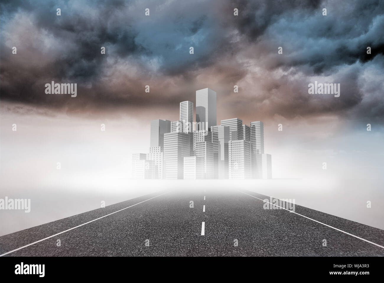Cityscape on stormy landscape background Stock Photo - Alamy