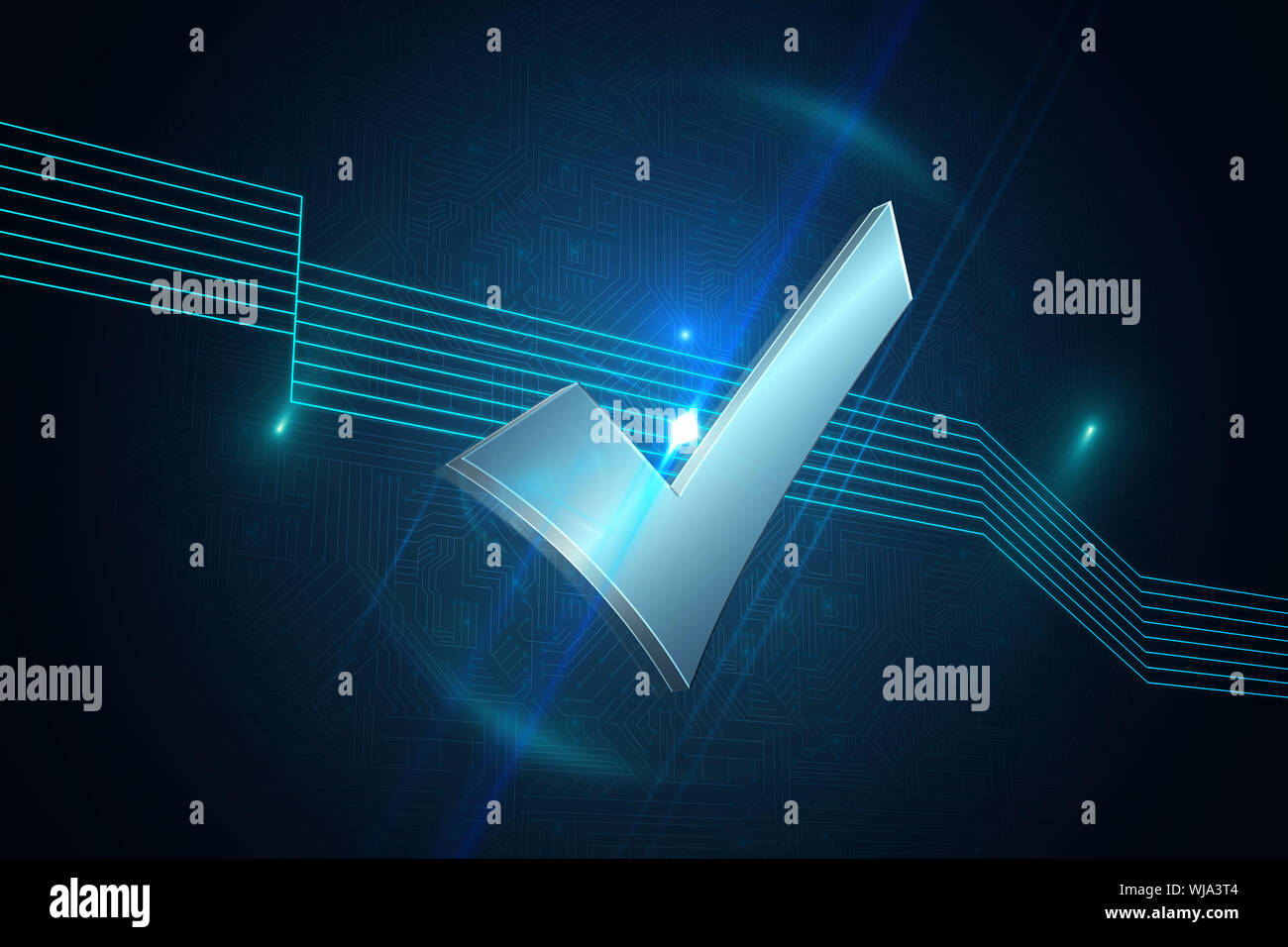 Tick on futuristic background Stock Photo - Alamy