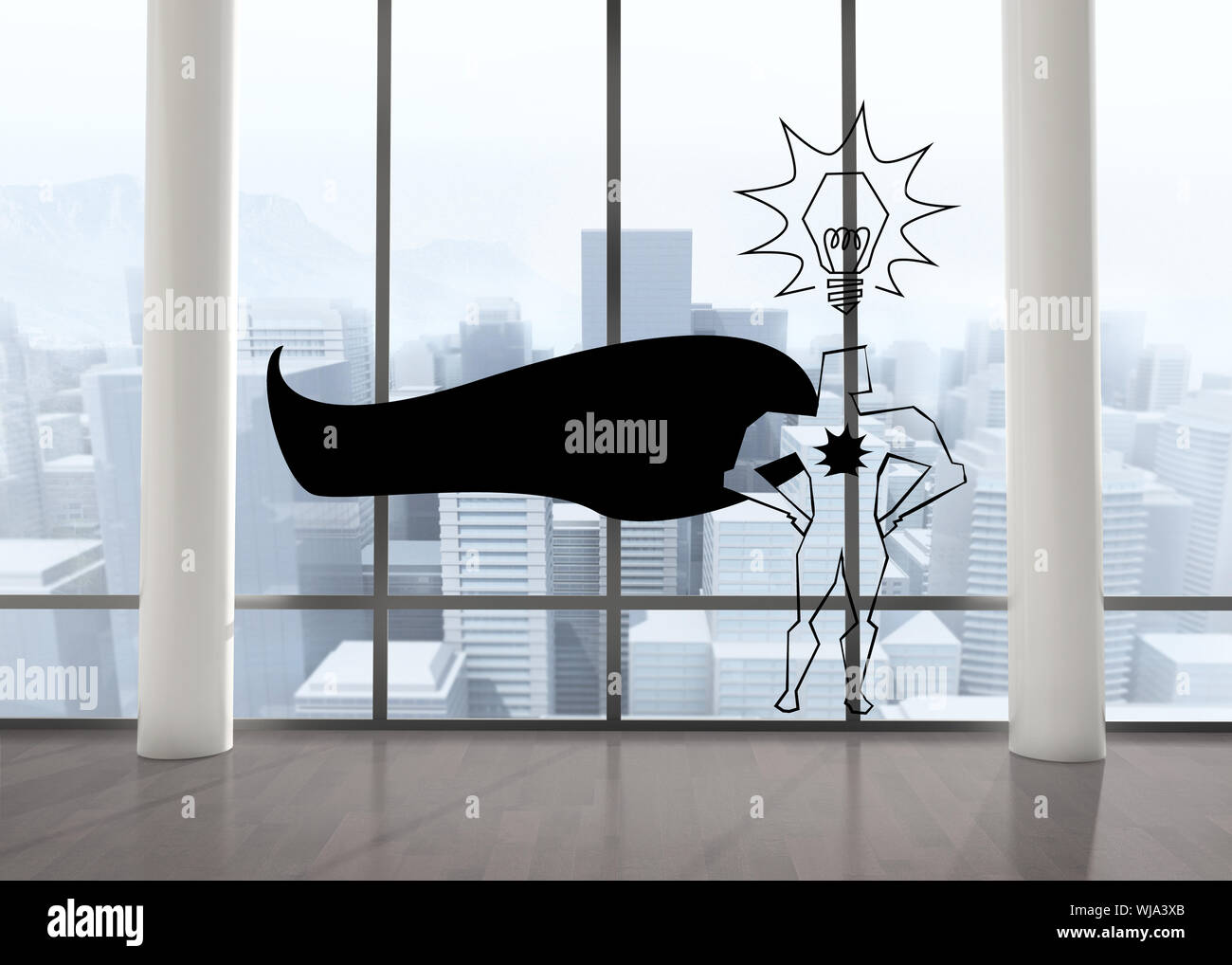 Superhero in room with big windows Stock Photo - Alamy
