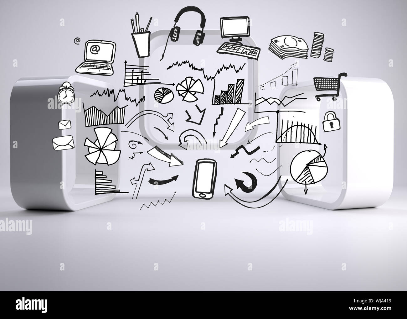 Drawn graphics on grey abstract background Stock Photo - Alamy