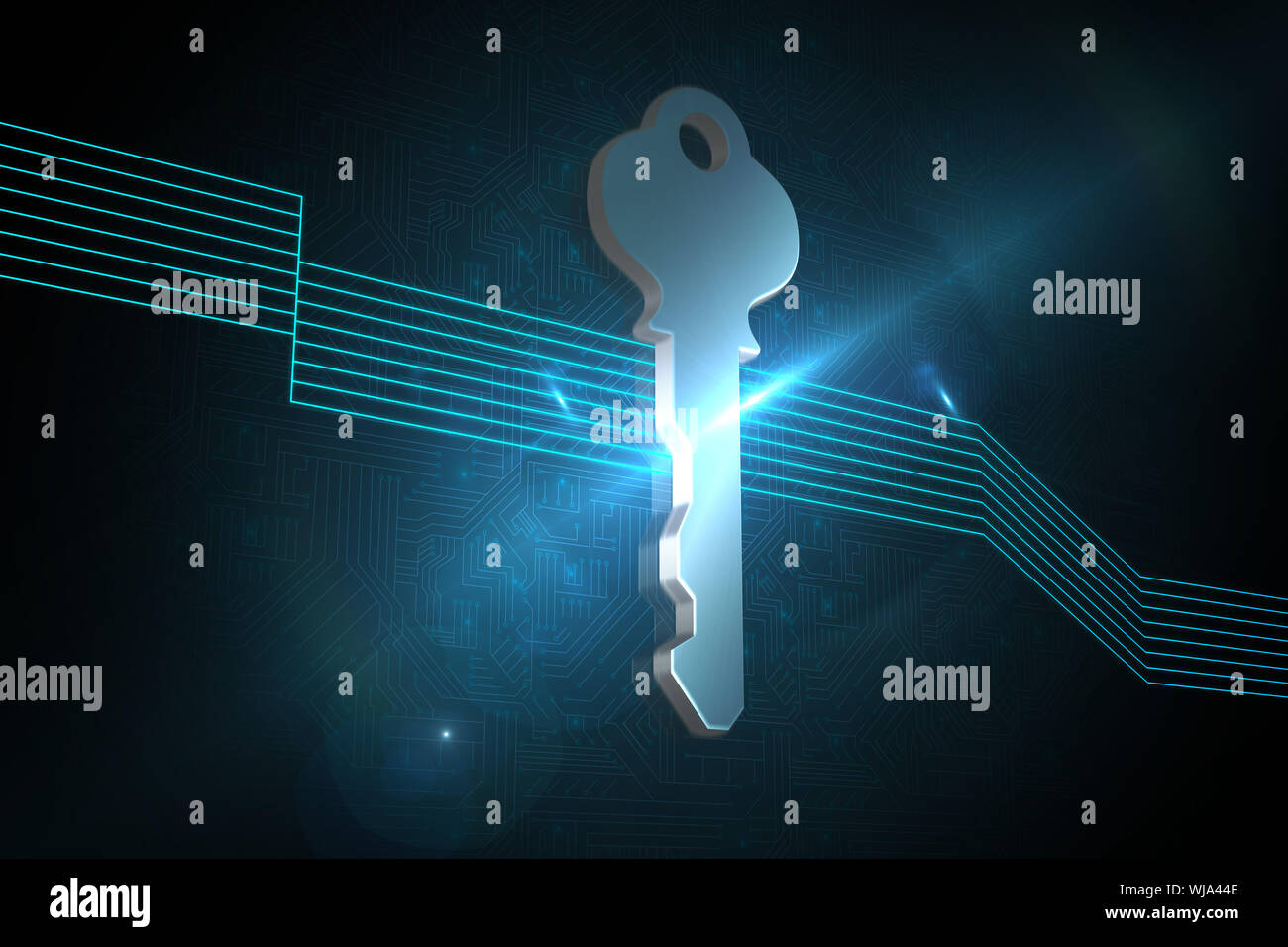 Glowing key on black background Stock Photo - Alamy