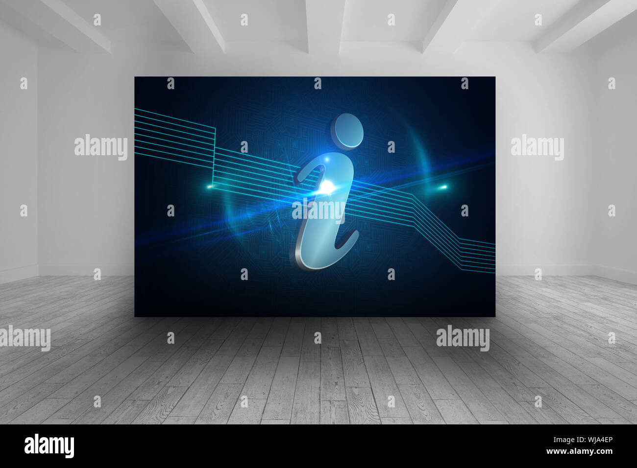 Room with futuristic picture of information icon Stock Photo - Alamy