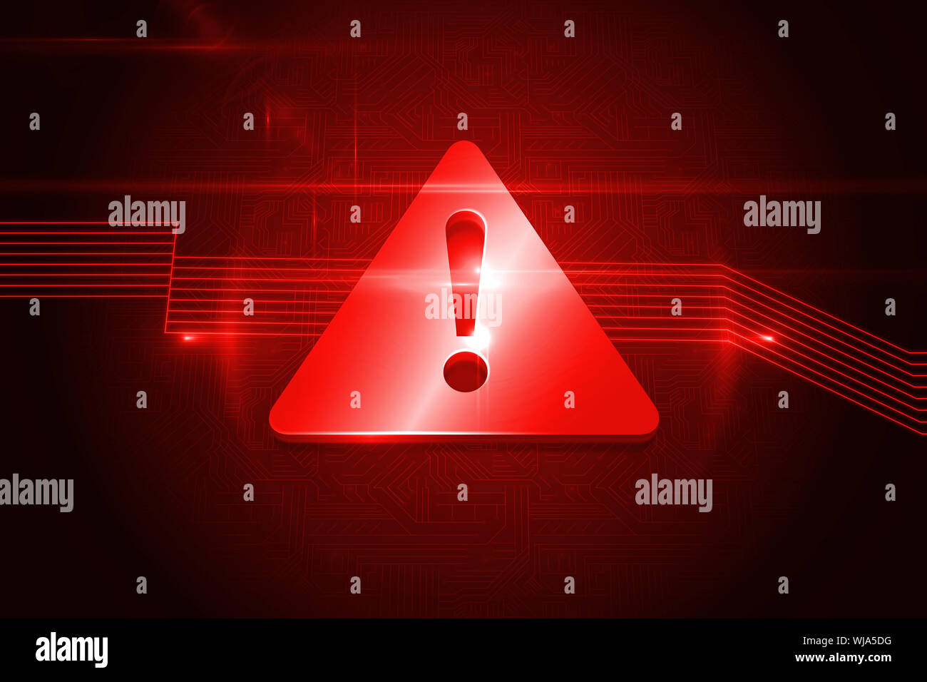 Shiny red attention icon on black background Stock Photo - Alamy