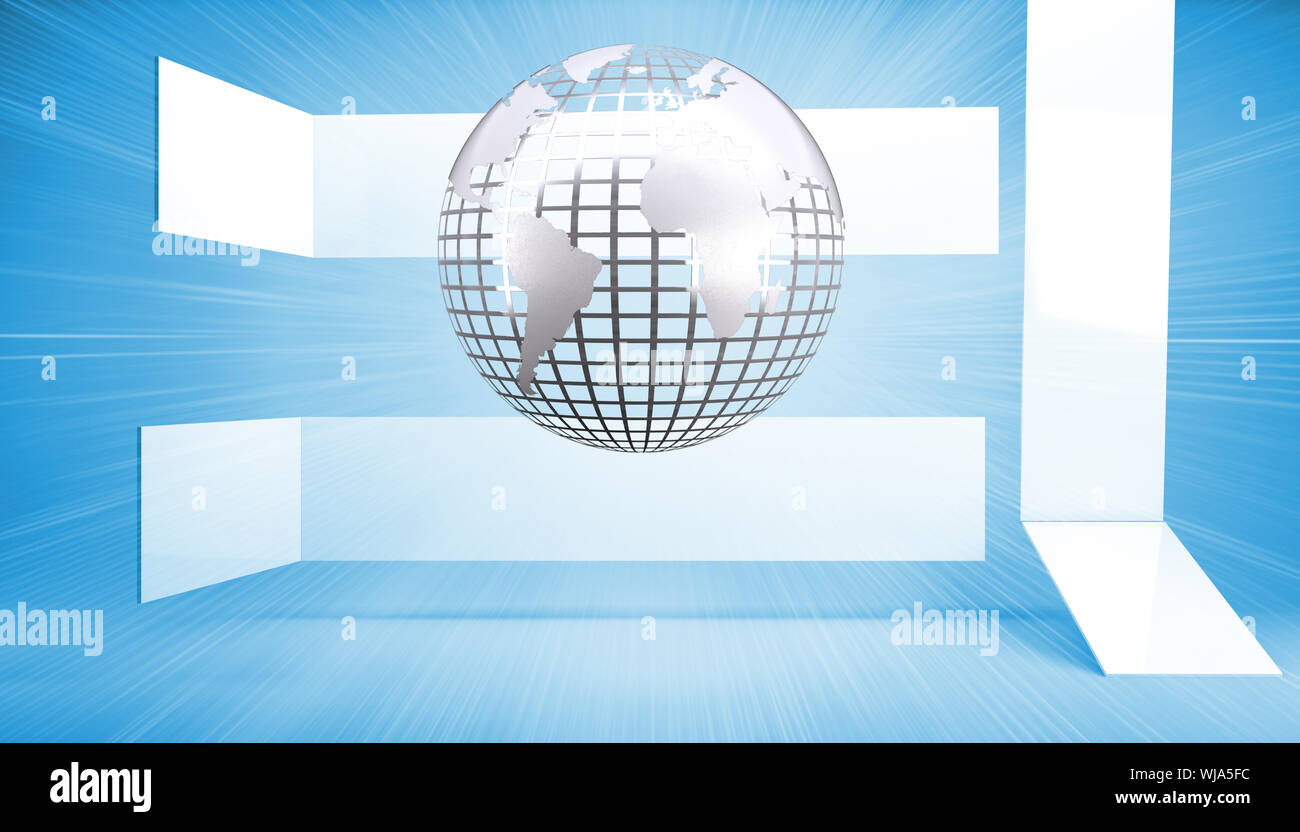 Silver globe on blue abstract background Stock Photo - Alamy