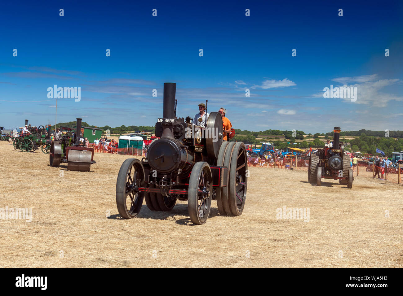 A selection of traction engines and a road roller at speed at the 2018 ...