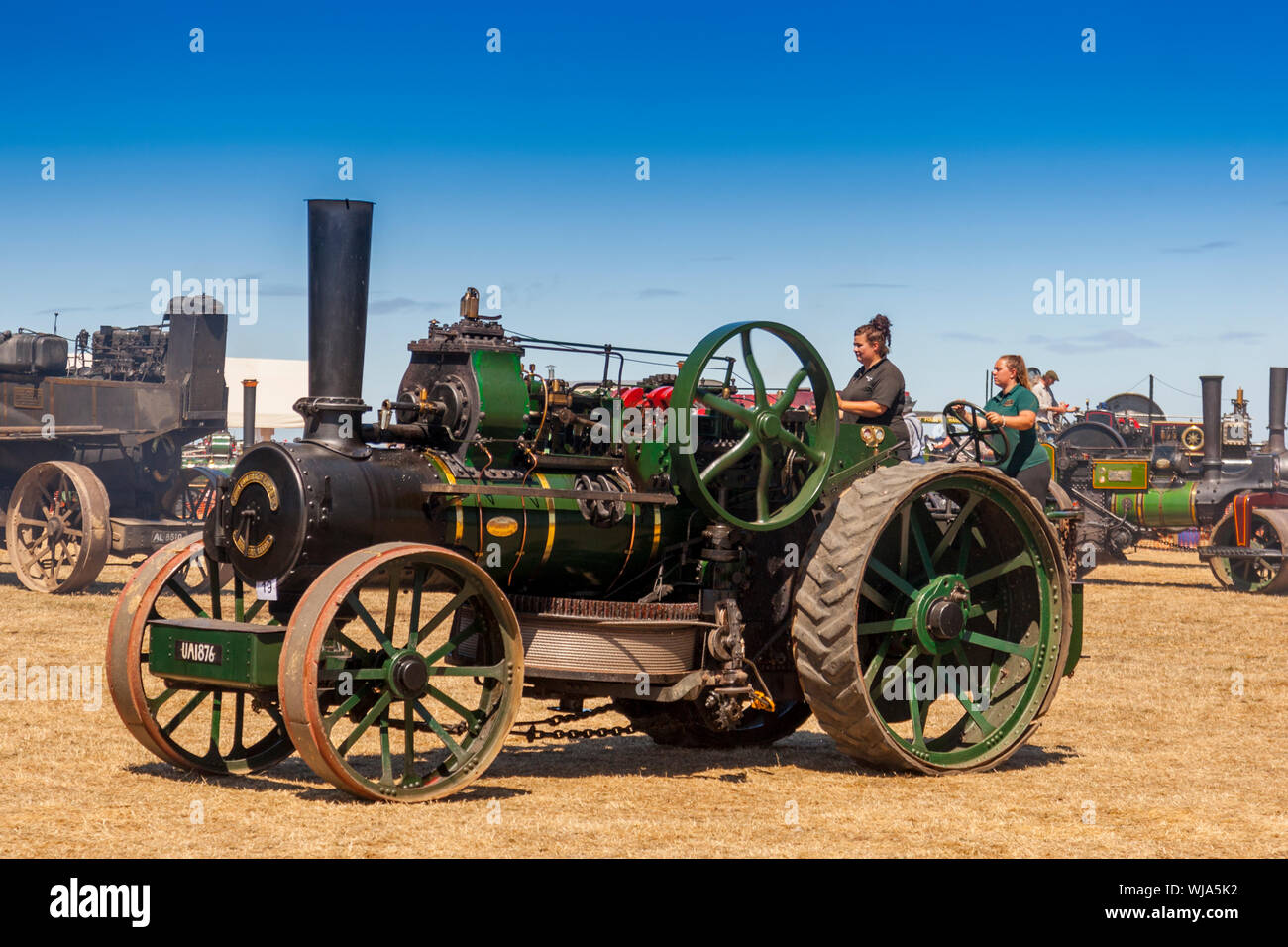 A Fowler ploughing engine driven by two ladies at the 2018 Low Ham ...